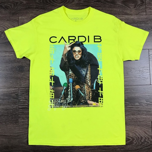 CARDI B | Tops | Cardi B Music Artist Womens Neon Yellow Middle Finger ...
